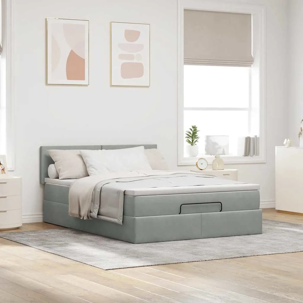 Osmanský rám postele s matrací světle šedá 140x190cm samet 3312548