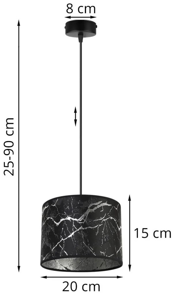 Závěsné svítidlo WERONA 3, 1x černé textilní stínítko se vzorem, (fi 20cm), S