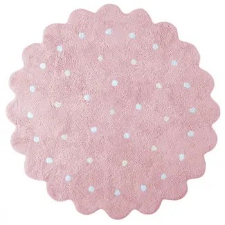 Lorena Canals koberce Pro zvířata: Pratelný koberec Little Biscuit Pink Bílá, Růžová - 140x140 kytka cm