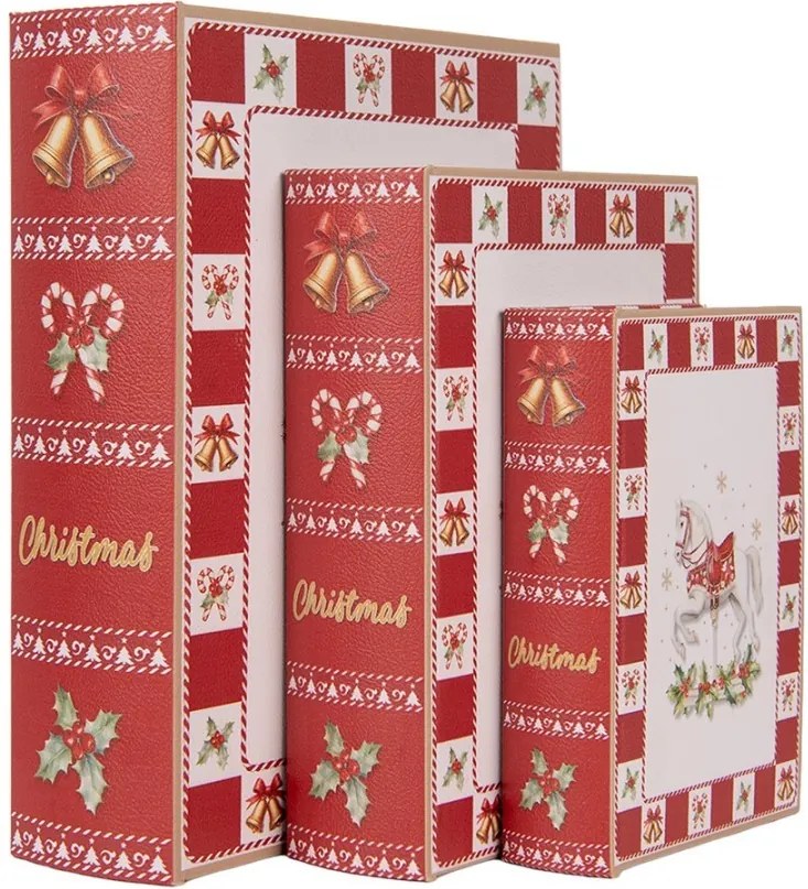 Set 3ks úložný box ve tvaru knihy vánoční koník - 27*22*7 / 22*17*6 / 17*12*4 cm