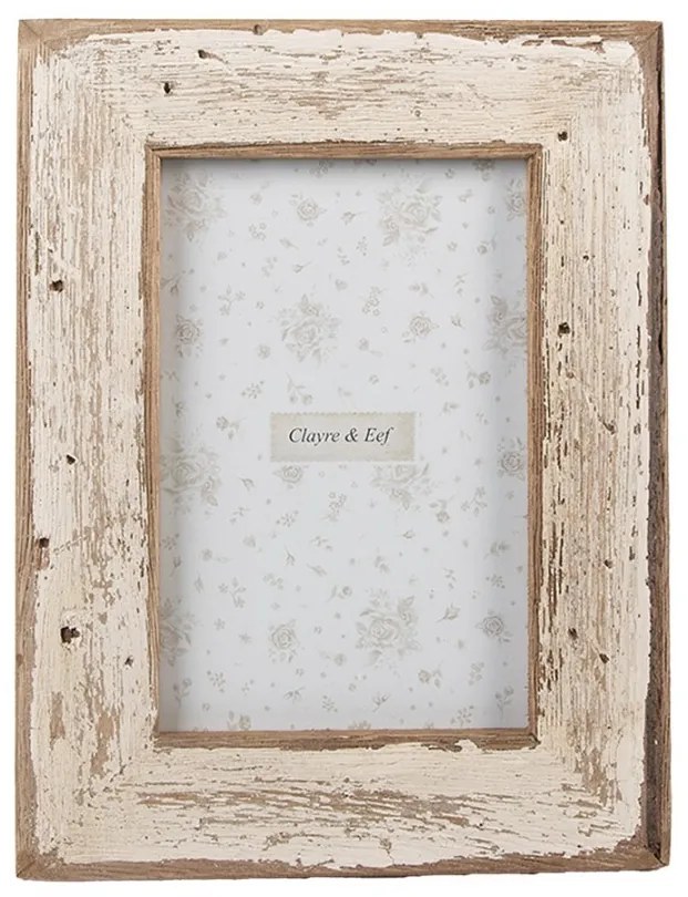 Bílo-hnědý antik dřevěný fotorámeček Rustic - 16*2*21 cm / 10*15 cm