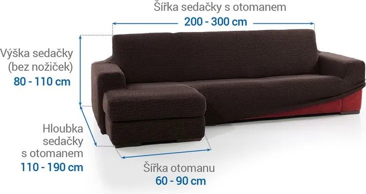 Super strečové potahy NIAGARA čokoládová sedačka s otomanem vlevo (š. 200 - 300 cm)