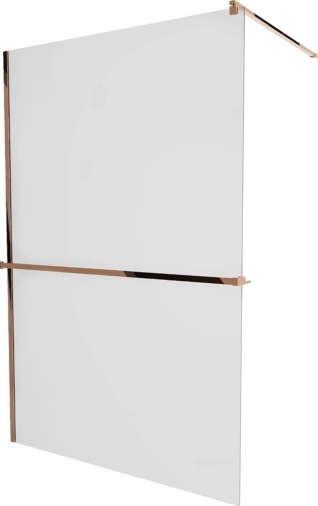 Mexen Kioto+, sprchová zástěna s poličkou a držákem na ručníky 140 x 200 cm, 8mm sklo námraza, profil růžové zlato, 800-140-121-60-30