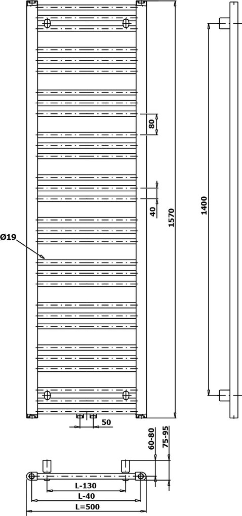 Bruckner Bruckner, ALBRECHT topné těleso 500x1570 mm, středové připojení, bílá, 600.115.4