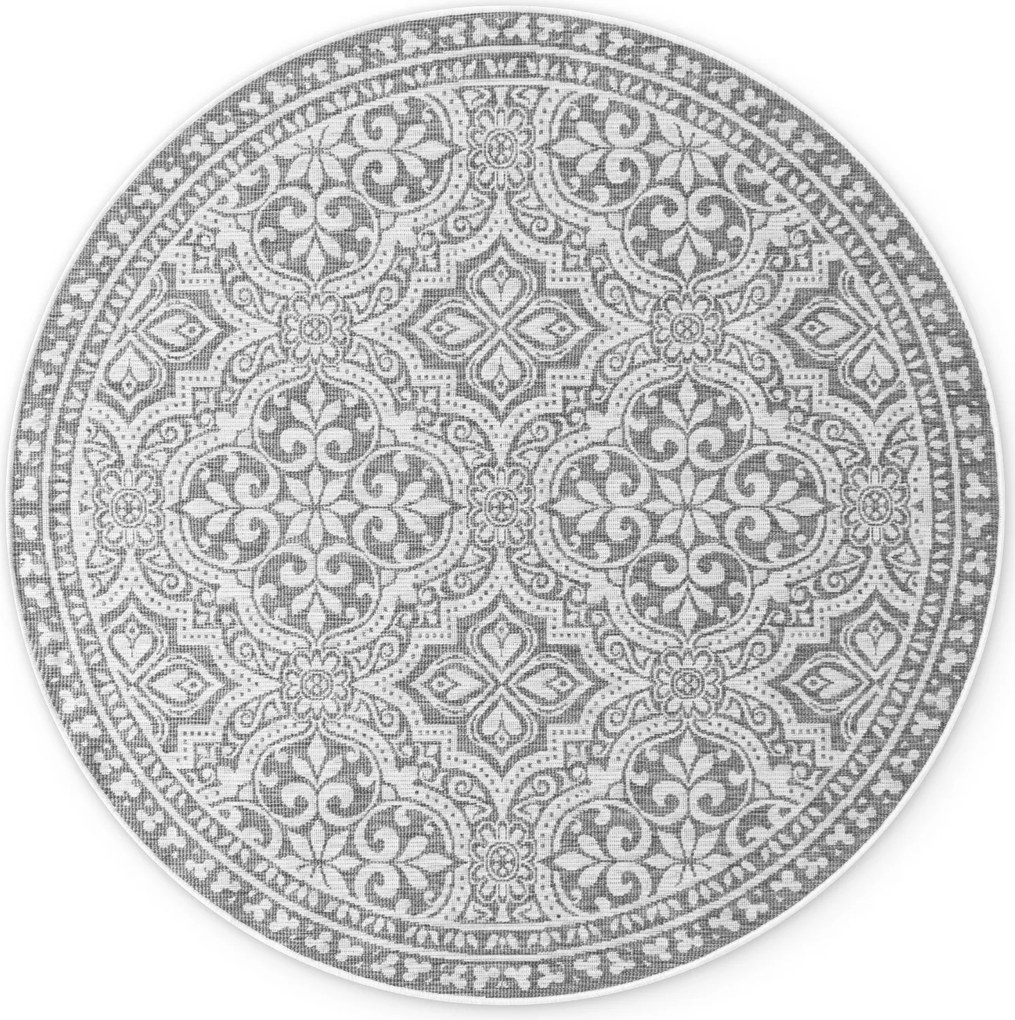 NORTHRUGS, Kusový koberec Duet Rosel 106251 White/Gray kruh - na ven i na doma, 160x160 (průměr) kruh, šedá, chodba / předsíň