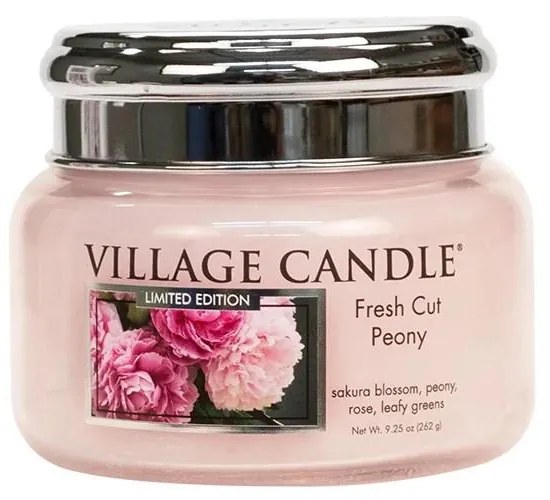 VILLAGE CANDLE Svíčka Village Candle - Fresh Cut Peony 262g, růžová barva, sklo, kov