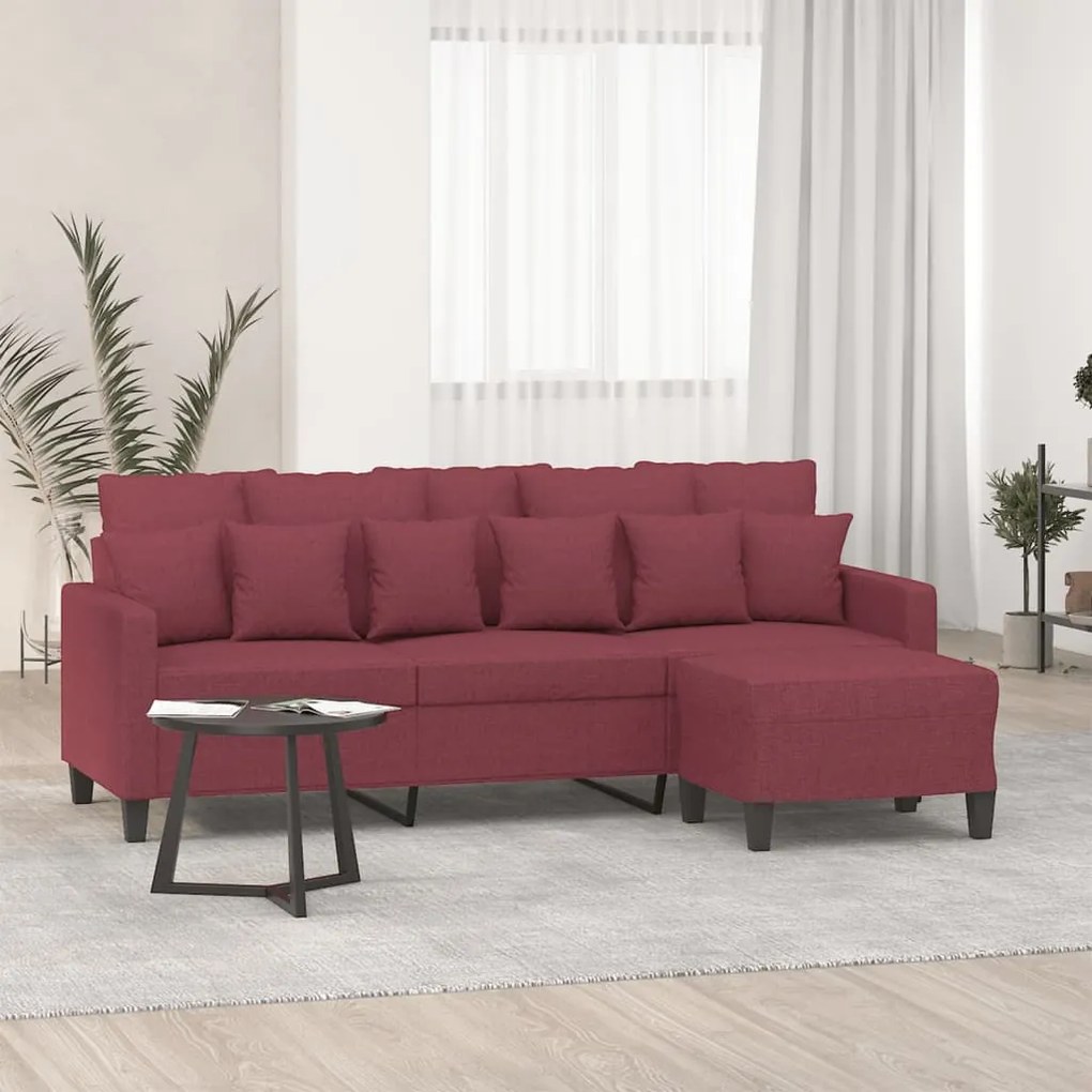3místná pohovka s podnožkou vínová 180 cm textil 3201095