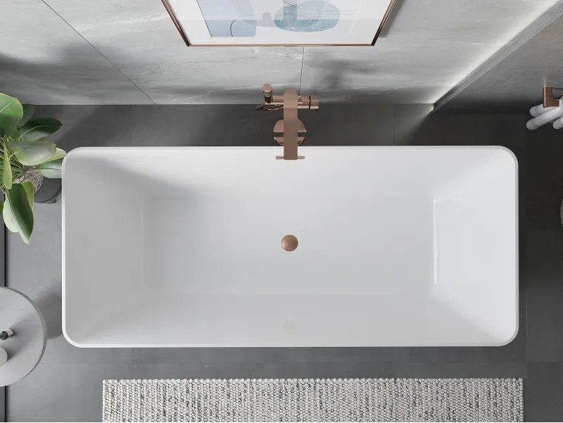 Mexen Velo Slim, volně stojící vana 170 × 75 cm, bílá lesklá, měděný přepad, 52811707500-65