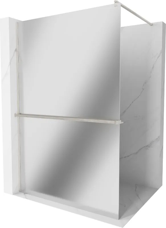 Mexen Kioto+, sprchová zástěna Walk-In s poličkou a věšákem 140 x 200 cm, 8mm sklo vzor zrcadlo, broušená ocel profil, 800-140-121-97-50