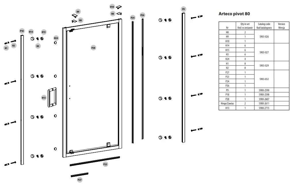 CERSANIT sprchové otevírací dveře ARTECO 80 x 190 cm, jednokřídlé, chrom, S157-007