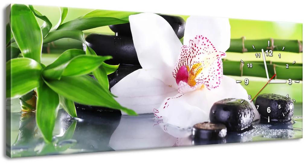 Gario Obraz s hodinami Bílá orchidej a kameny Rozměry: 60 x 40 cm
