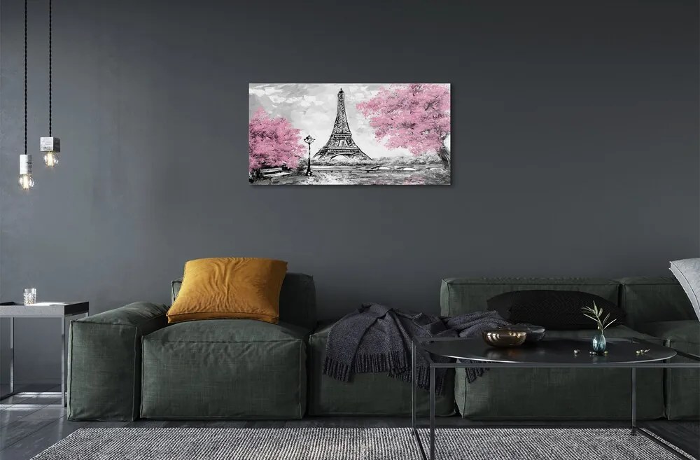 Obraz na skle Paris jarní strom 125x50 cm