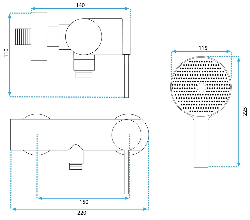 Rea Foss, sprchová baterie s ruční sprchovou soupravou, broušená ocel, REA-B9641