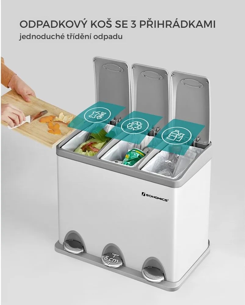 Koš na třídění odpadu SORT 24l (3x8l), šedá/bílá SongmicsHome
