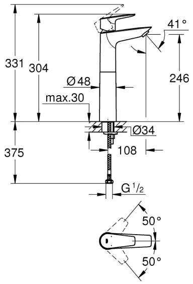 GROHE 32860001 - Umyvadlová baterie BAUEDGE 304 mm lesklý chrom