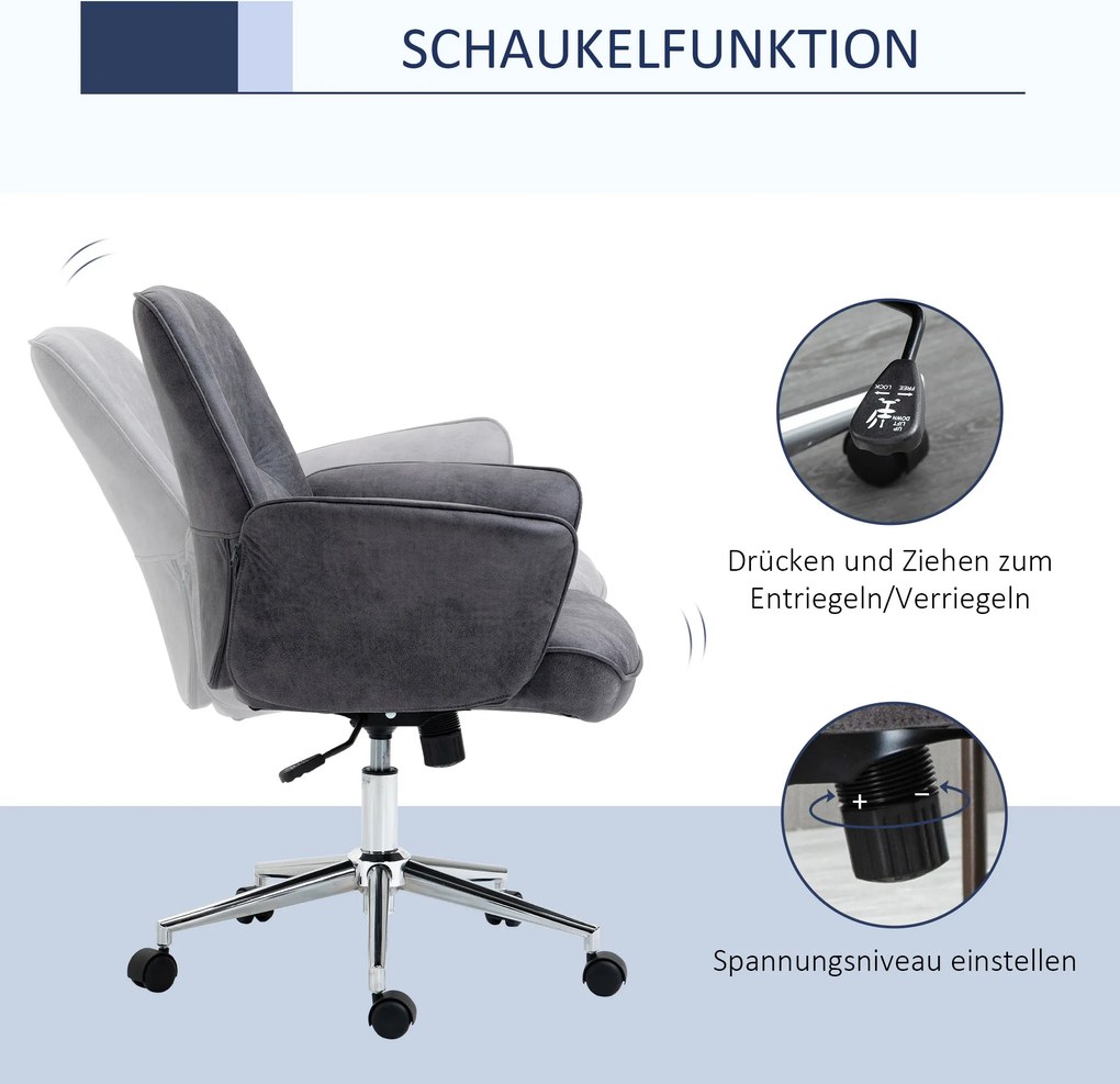 Kancelářská židle Vinsetto XXL, ergonomická kancelářská židle s houpací funkcí, výškově nastavitelná, max. nosnost 120 kg, šedá