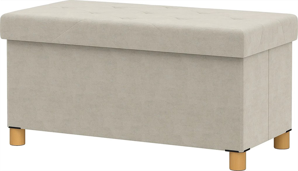 HOMCOM Skládací úložný taburet 67L, taburet s polstrovaným víkem a sametovým potahem, 76x38x38cm, krémově bílý | Aosom