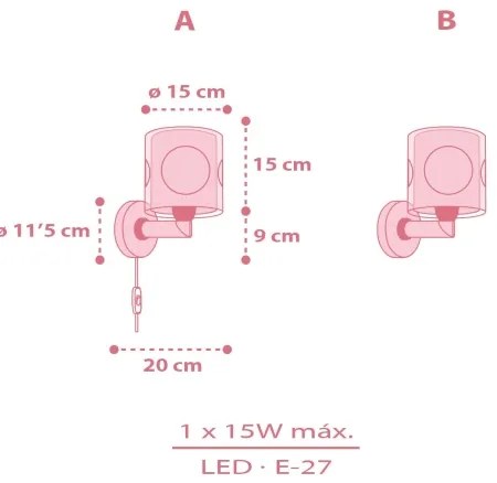 Dalber 60919 - Dětská nástěnná lampa PRINCESS DANCE 1xE27/15W/230V růžová