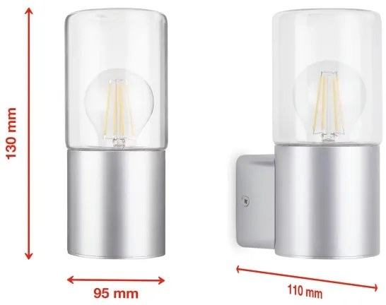 Briloner 320504TF - Venkovní nástěnné svítidlo 1xE27/12W/230V IP44 stříbrná
