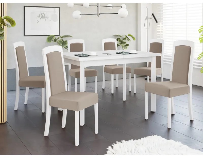 Rozkládací stůl se 6 židlemi - AL26, Barva dřeva: bílá-L, Potah: Soro 28