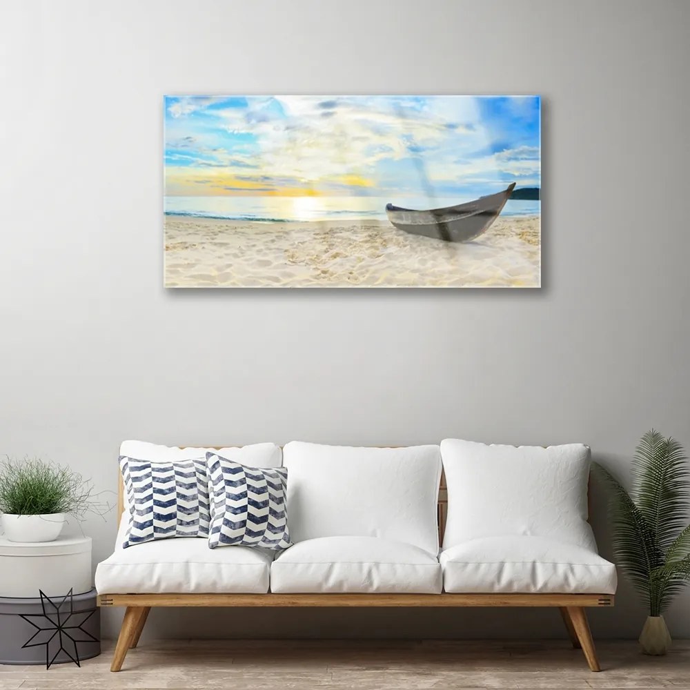 Obraz na skle Szklany Łódka Plaża Morze 140x70 cm