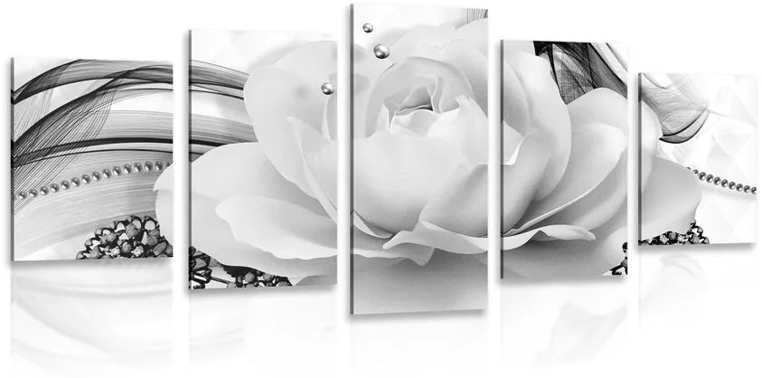 5-dílný obraz luxusní růže v černobílém provedení Varianta: 100x50