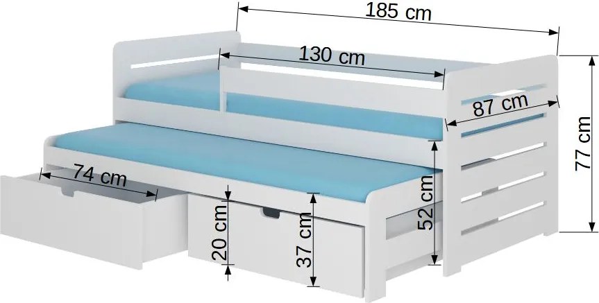 ADRK Furniture Postel dvojitá s bariérou a matracemi TOMI 180x80 CH-Tom-GRAP-186+M-E454
