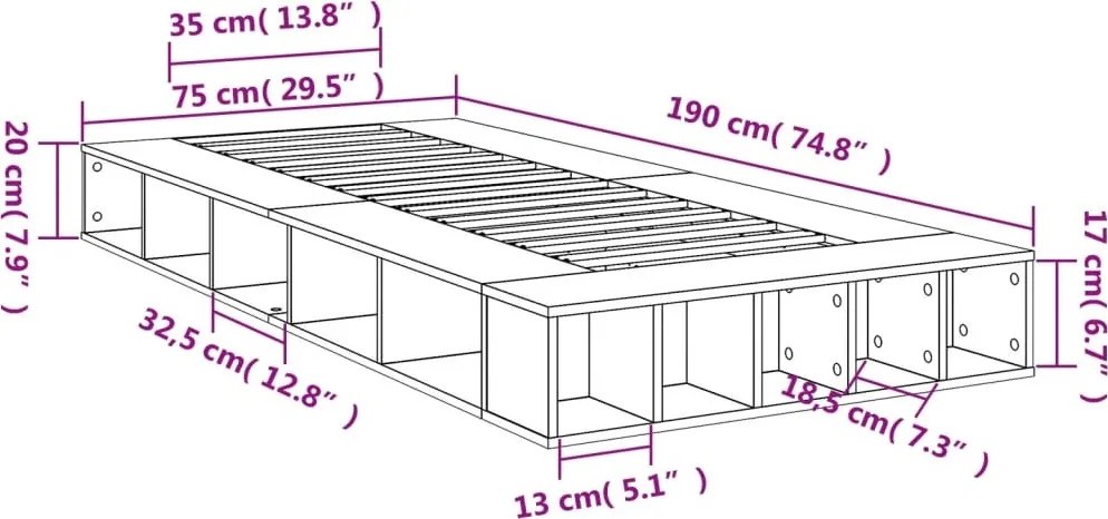 vidaXL Rám postele 75 x 190 cm kompozitní dřevo [3280531] Barva: kouřový dub