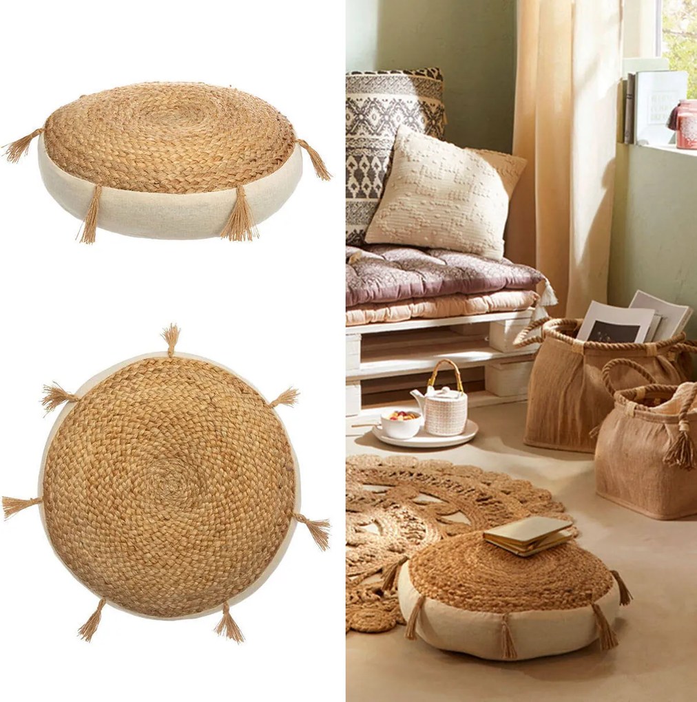 Polštář na sezení na podlaze RITUAL, Ø 38 cm, juta