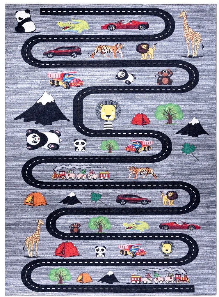 Dywany Łuszczów, Dětský kusový koberec Bambino 2092 Streets cars anthracite, 120x170, vícebarevná, dětský pokoj