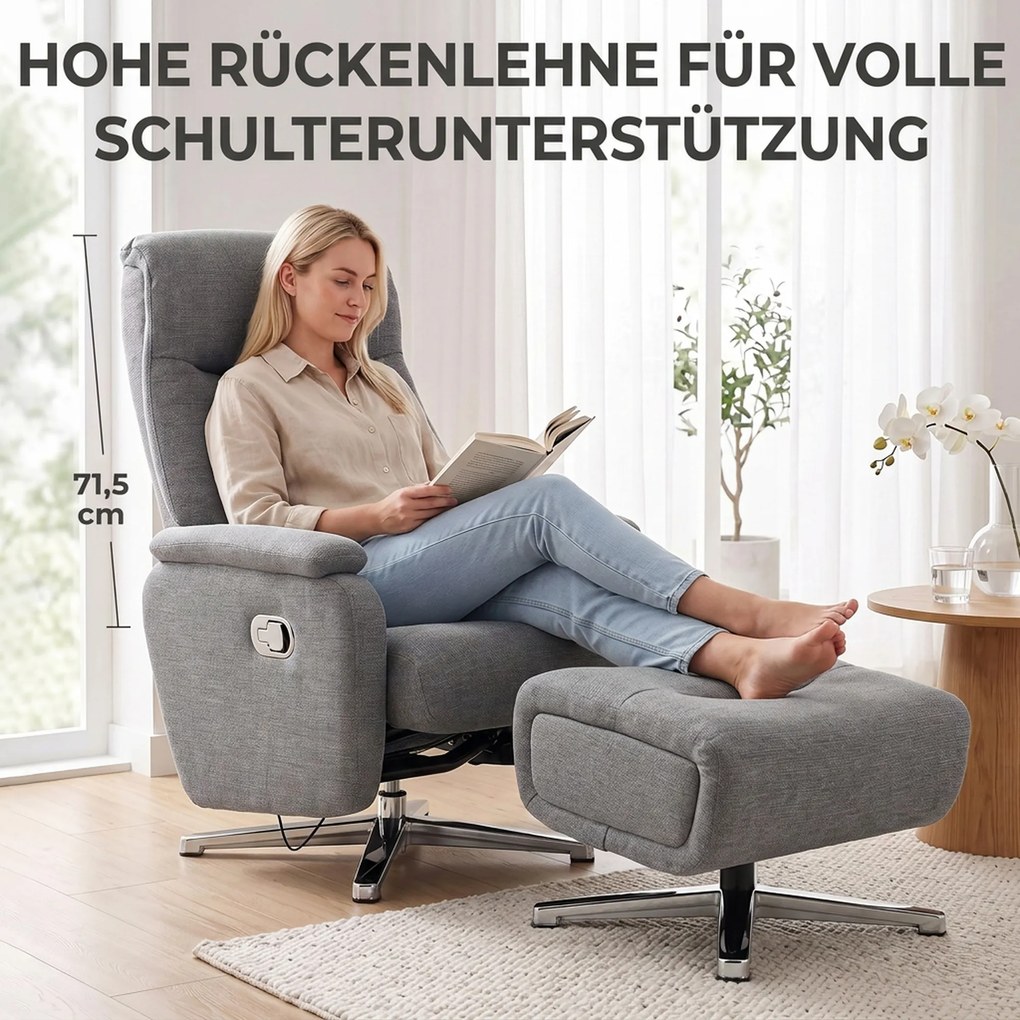 HOMCOM Relaxační křeslo manuálně nastavitelné, lounge křeslo s podnožkou, tmavě šedá