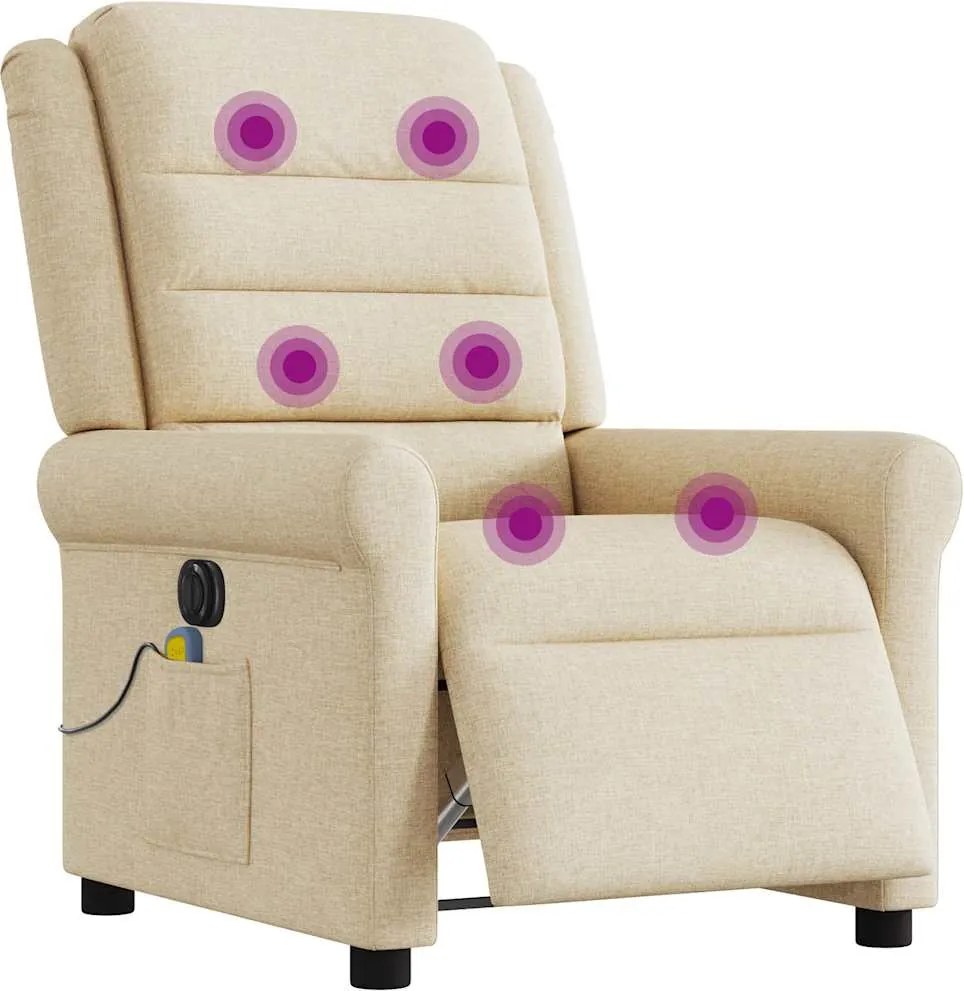 Elektrické masážní polohovací křeslo krémové textil 3303312