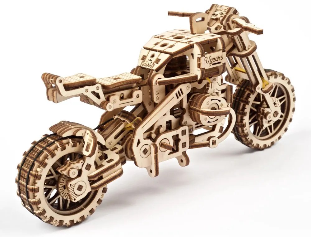 Ugears 3D dřevěné mechanické puzzle UGR-10 Motorka (scrambler) s vozíkem