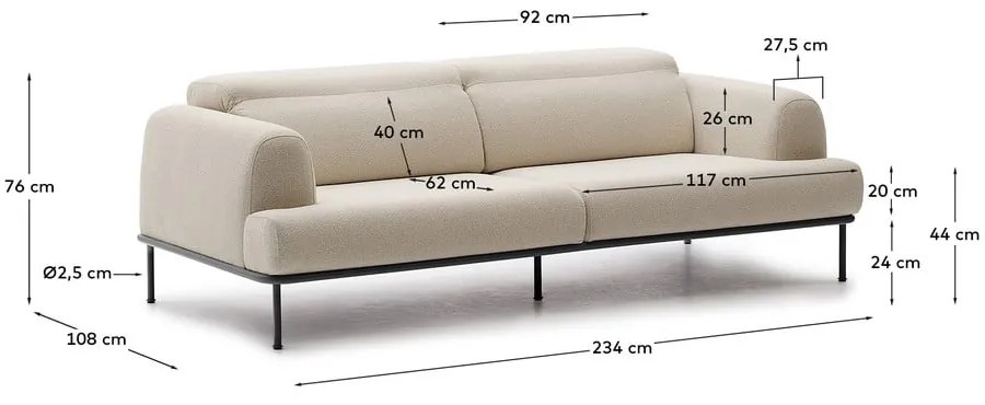 Béžová žinylková pohovka 234 cm Aurum – Kave Home