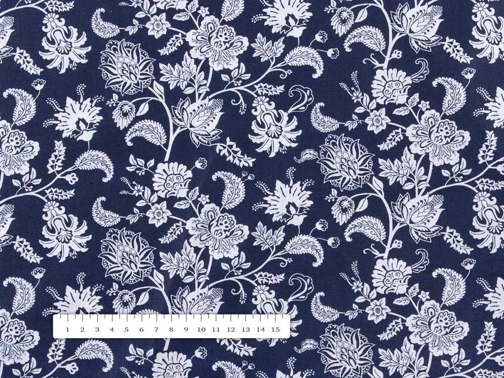Biante Bavlněný kulatý ubrus Sandra SA-263 Květinový vzor na modrém Ø 100 cm