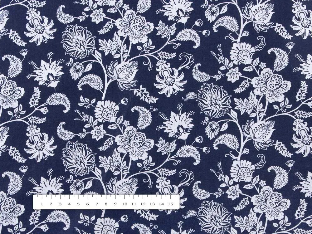 Biante Bavlněný kulatý ubrus Sandra SA-263 Květinový vzor na modrém Ø 110 cm
