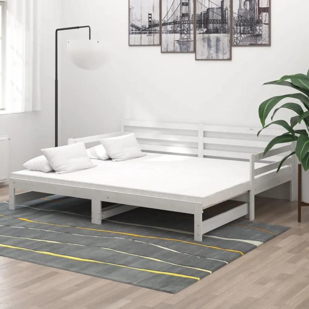 Výsuvná denní postel 2 × (90x200 cm) bílá masivní borové dřevo 3083660