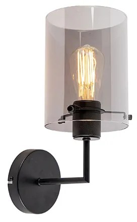Designová nástěnná lampa černá s kouřovým sklem - Dome