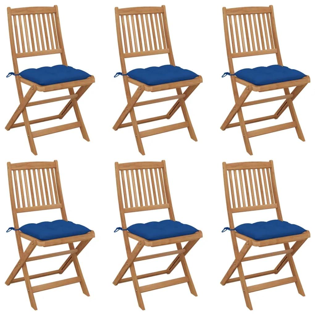 3065513 vidaXL Skládací zahradní židle s poduškami 6 ks masivní akáciové dřevo