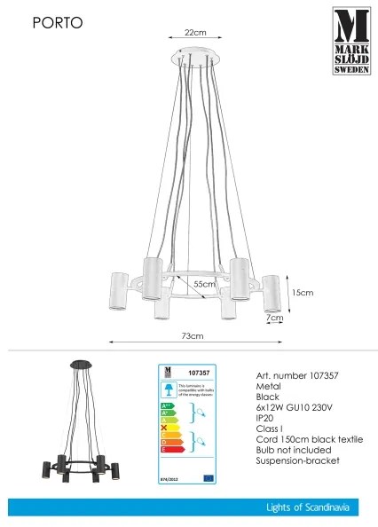 Markslöjd 107357 - Lustr na lanku PORTO 6xGU10/12W/230V