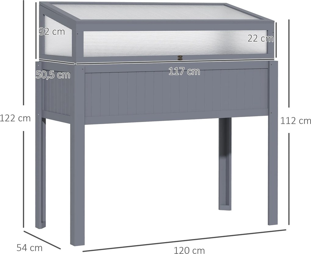 Outsunny Dřevěný Zahradní Záhon s Krytem 2-v-1 Skleník pro Rajčata Zeleninový Záhon Bylinkový Záhon na Balkon a Terasu Polykarbonát Šedý 120 x 54 x 1…