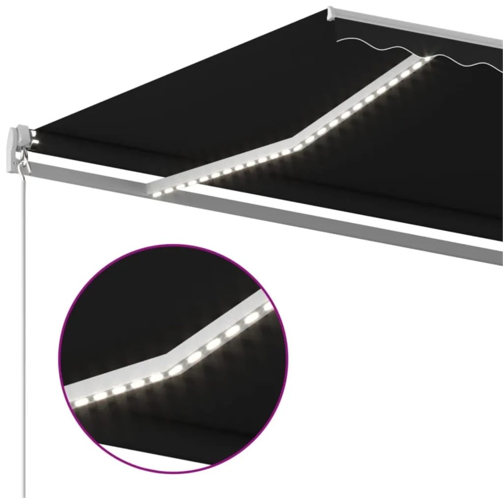 vidaXL Marketos Ručně zatahovací markýza s LED světlem 500 x 300 cm antracitová
