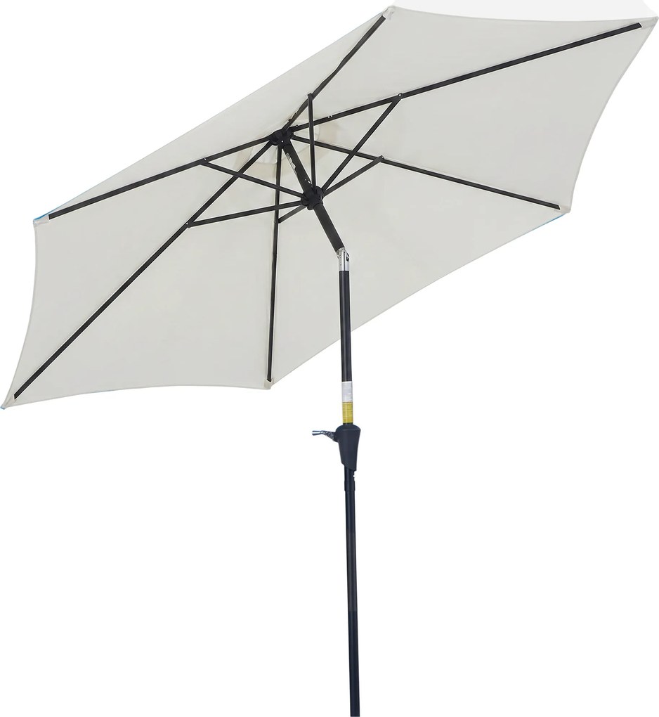 Outsunny Hliníkový Zahradní Slunečník Ø260x235 cm Sklopný Zahradní Parasol s Kličkou a 6 Kovovými Tyčemi pro Venkovní Terasu a Balkon Krémový