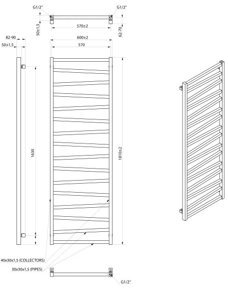 Sapho - Koupelnový radiátor ZIG 824W/230V 60x181 cm černá