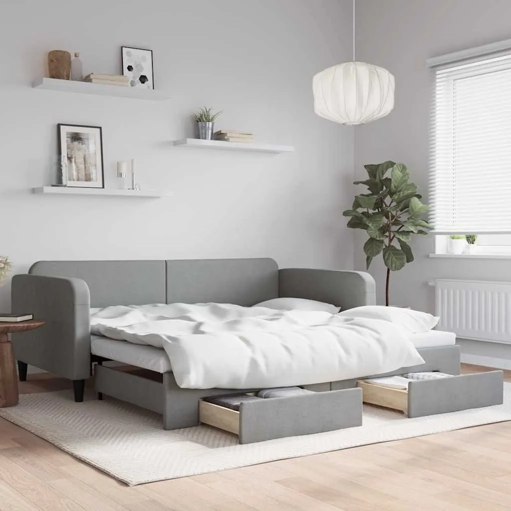 Válenda s přistýlkou a zásuvkami světle šedá 100x190 cm textil 3196895