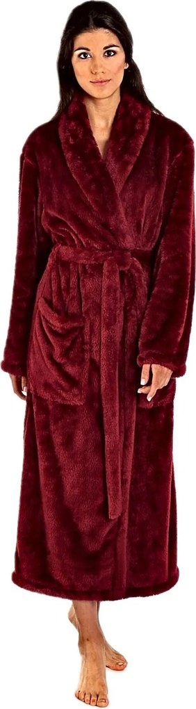 Dámský župan Lilly extra huňatý vínový s límcem - XL