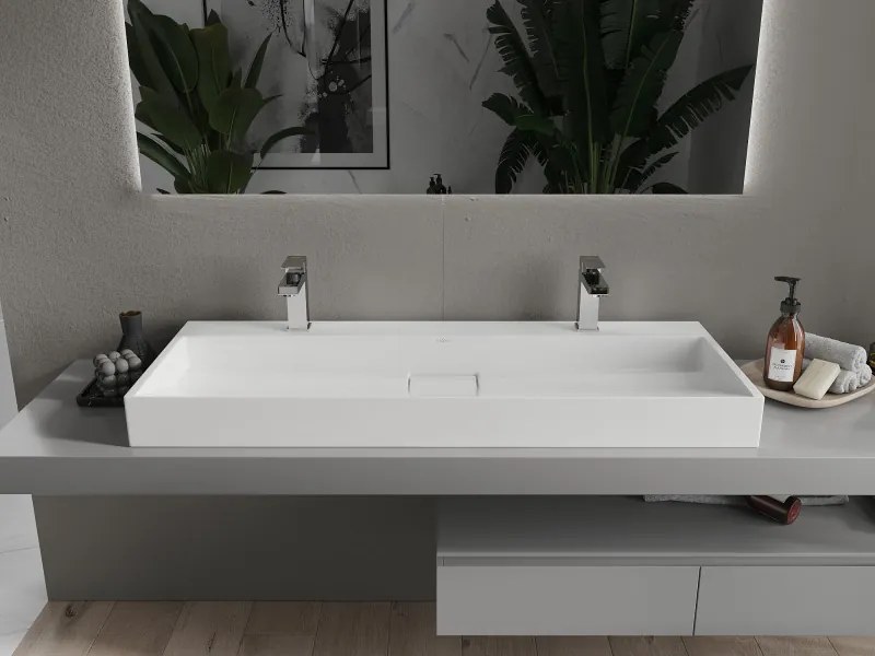 Mexen Ava, umyvadlo na desku z konglomerátu 2/O 120 x 46 cm, bílá, 23011202