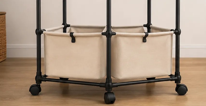 věšák, šestihranný, otočný, kolečka, kov/plast, 120x71x71 cm, černá, Dekorino TK20260013