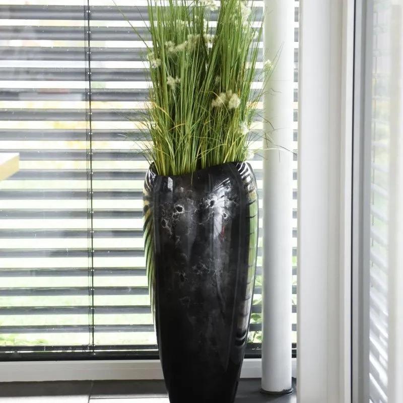 Mramorový květináč DELUXE 81, sklolaminát, výška 81 cm, černo/stříbrný lesk