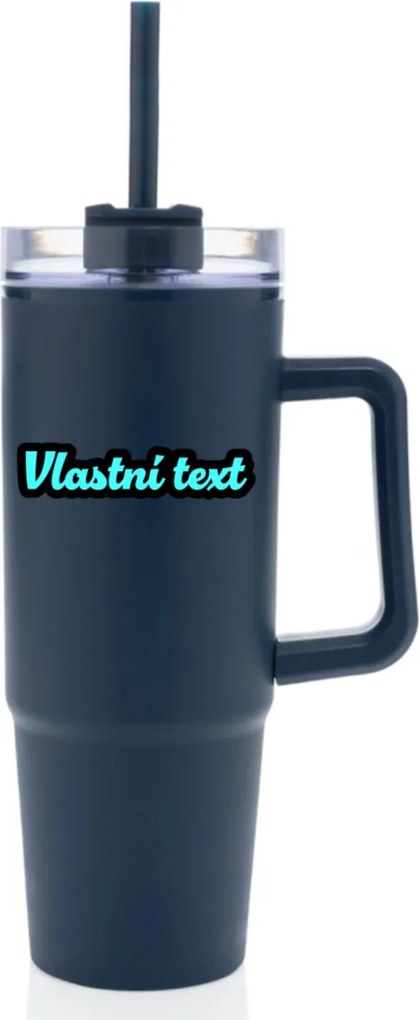 Personalizovaná cestovní termoska s průhledným víčkem s vlastním textem s obrysem